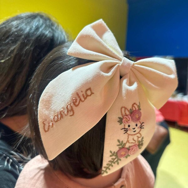 Initial Hand Embroidered Bow, Custom Name Bow, Floral Hair Bow, Baby ...