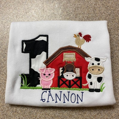 Barn 1 Birthday Farm Animal Digital Machine Embroidery Applique Design ...