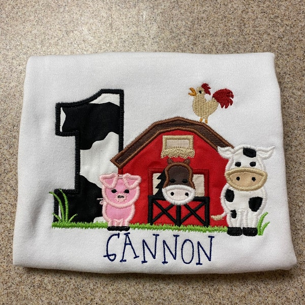 Barn 1 Birthday Farm Animal Digital Machine Embroidery Applique Design ...