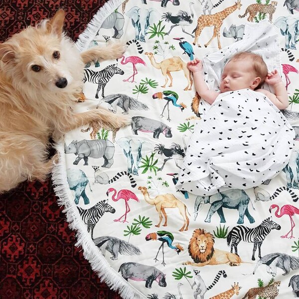 Play Mat, 130cm Round Baby Play Mat, Tummy Time Mat, Playmat, Nursery ...