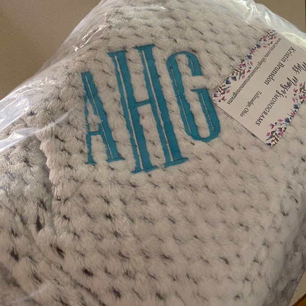 Monogrammed Plush Blanket- Embroidered Textured Throw- Personalized ...