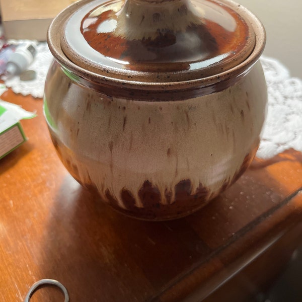 One of a Kind Jar With Lid Two Toned Green Handmade Pottery Lidded Jar Rustic Ceramic Stoneware ...