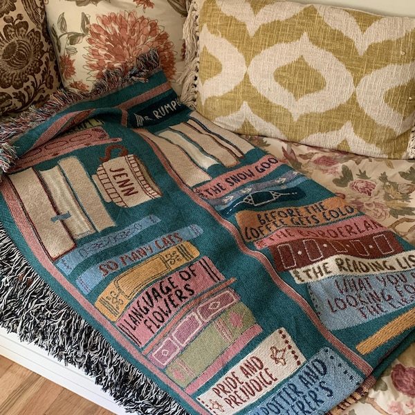 Book Lover Throw Blanket Bookish Woven Tapestry Personalized Gift for ...