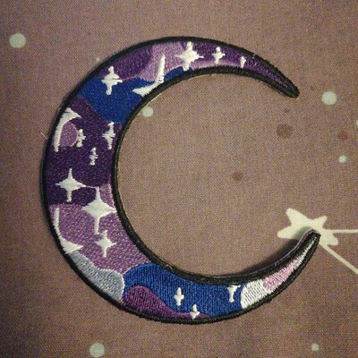 Galaxy Crescent Moon Embroidered Patch / Vegan Adhesive / Cute Stars ...