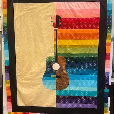 Digital Guitar Applique Quilt Pattern, beautifully Acoustic 67 X 57 ...
