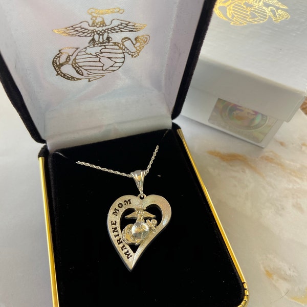 USMC Marine Mom Heart Pendant - Etsy