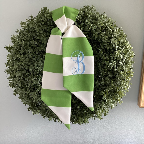 Spring Green Stripe Monogram Wreath Sash for Front Door, Personalized ...