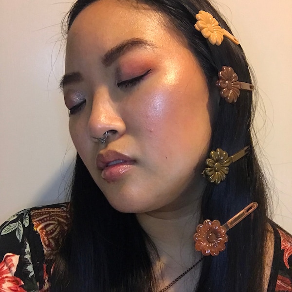 90s Deadstock Floral Hair Clip Set - Etsy