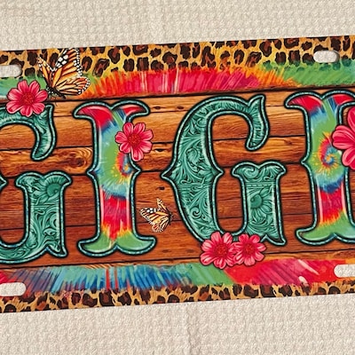 Tie Dye Gigi License Plate Png Sublimation Design Leopard and - Etsy