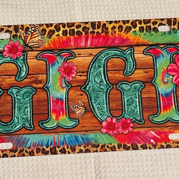 Tie Dye Gigi License Plate Png Sublimation Design, Leopard and Floral ...