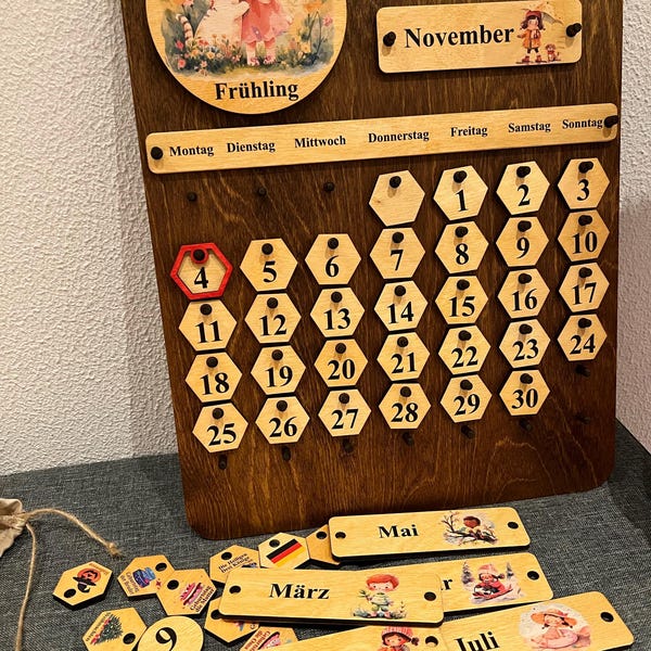Wooden Perpetual Calendar for Kids,montessori Classroom, Homeschool ...