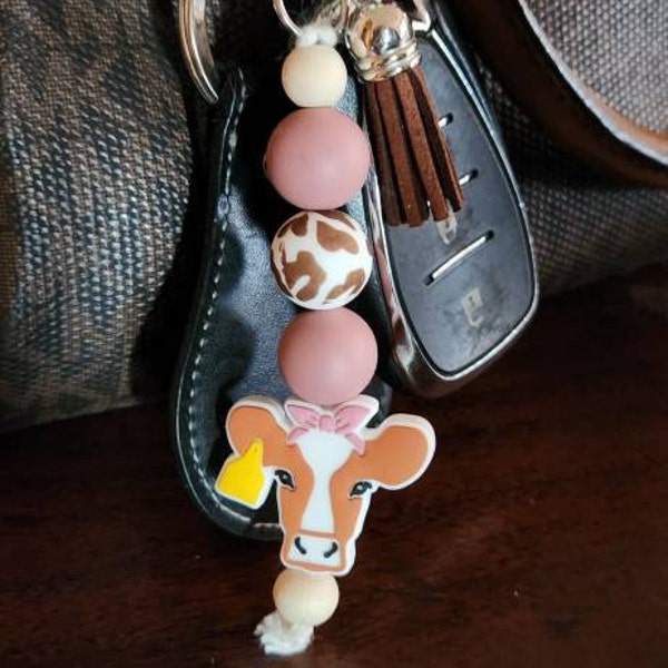Beaded Cow Keychain, Beaded Keychain Animal, Beaded Keychain Silicone ...