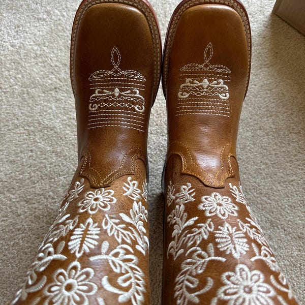 MENS Black Faux MANTARAY Leather Square Toe Cowboy Western Rodeo Boots ...