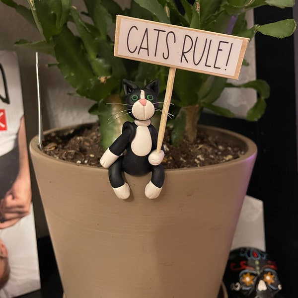 Cat Pot Sitter / Tuxedo Cat / Flower Pot Sitter / Cat Pot Hugger / Cat ...