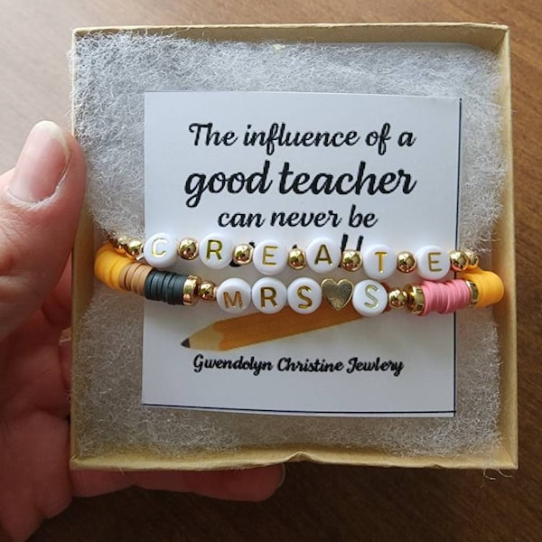 Teach Bracelet Teacher Bracelets/teacher Gifts/ Pencil Bracelet/heishi ...
