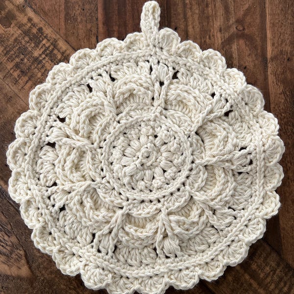 Crochet Flower Hot Pad Pattern: Round Trivet, Shabby Chic Potholder ...
