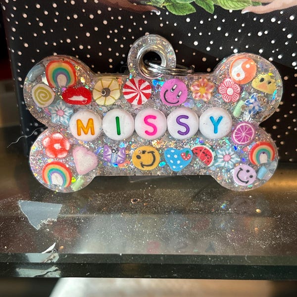 Personalized Resin Dog Tag, Custom Cat Tag, Letter Bead Dog Tag, Dog ...