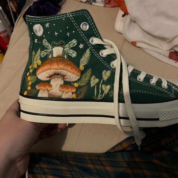 Embroidered Converse Mushroom, Frog, Converse Embroidery Mushroom ...