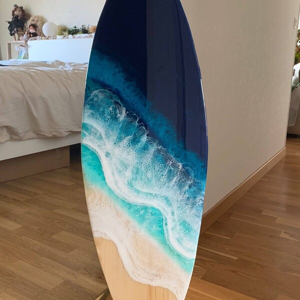 Corner Oak Floating Shelf With Sea Wave Resin Decor 30 Cm Deep, Oak ...