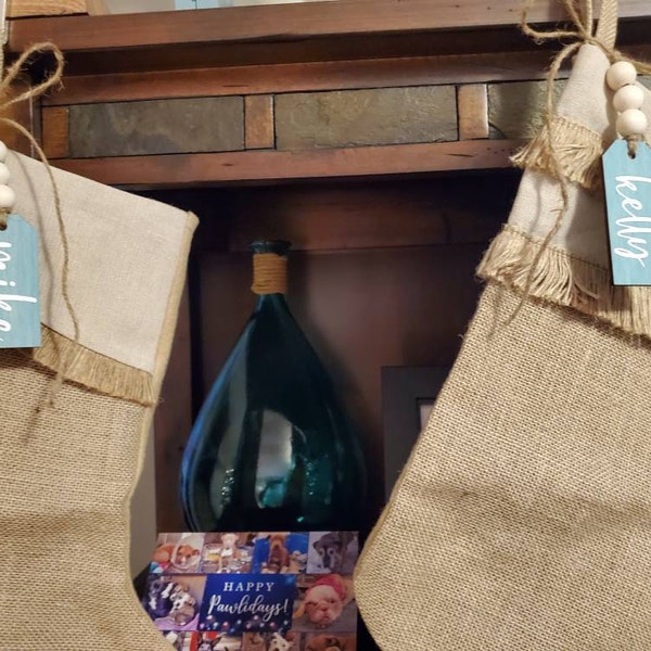 Personalized Beach Theme Stocking Name Tags // Coastal Christmas ...