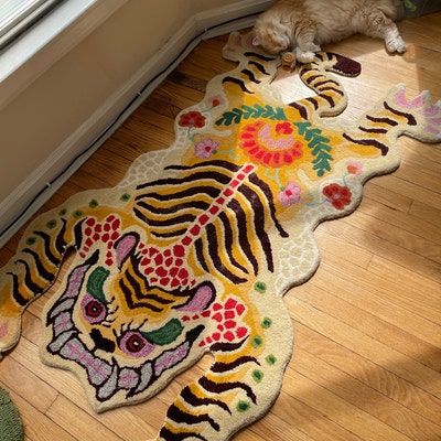 Bear Rug Floral Rug Modern Cute White Rug Aesthetic - Etsy