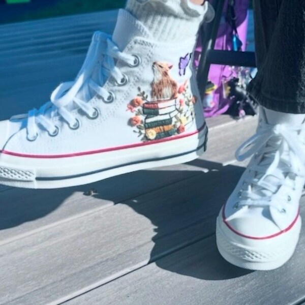 Custom Cat Embroidered Converse Platform, Heart and Cat Embroidered ...