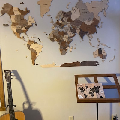 Handcrafted Wooden World Map Wall Art, Home Office Decor, Push Pins Map ...