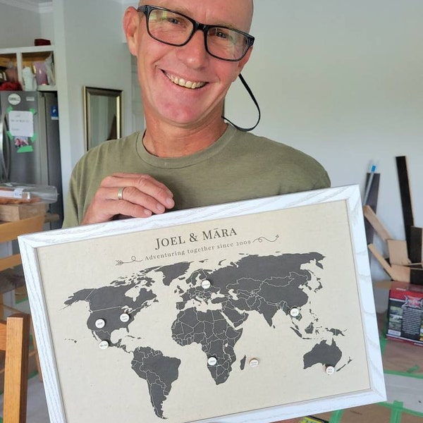 Custom Linen Map With Personalized Pins • 4th Anniversary Gifts for Men ...