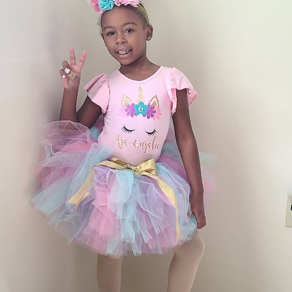 Unicorn Birthday Outfit, Unicorn Headband, Unicorn Rainbow Tutu Set ...