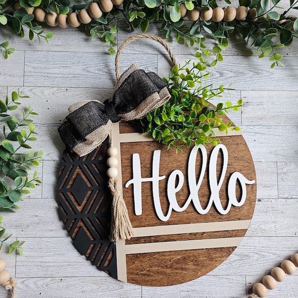 Hello Geometric Welcome Sign, Digital Download, Round Door Hanger Svg ...