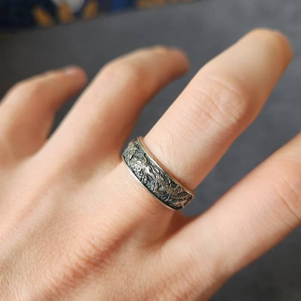 Maze Ring Sterling Silver, Sacred Labyrinth Band 925, Geometric Pattern ...