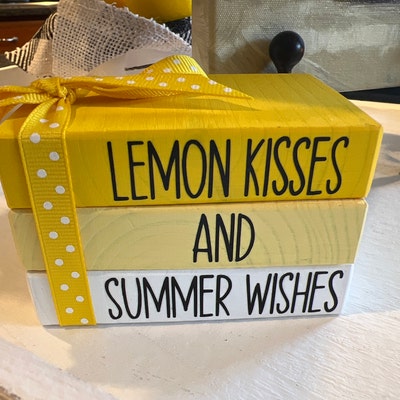 Lemon Decor Lemon Tiered Tray Lemon Mini Wood Book Stack - Etsy