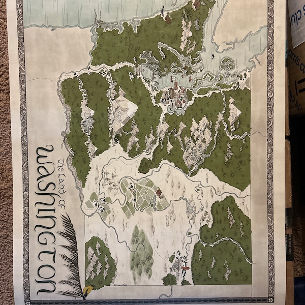 Washington Map - Hand-drawn Fantasy Map of Washington - 11x14 Print - Etsy