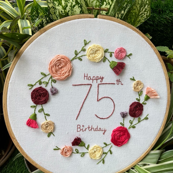 Floral Birthday Hoop Embroidery Pattern | Digital Download | 13th 16th ...