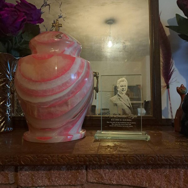 Memorial Glass With Engraved Photo - Personalized Engraved Glass - Standing Memorial Plaque ...