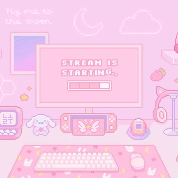 Animated Stream Screens Kawaii Blue Gamer Desk | Aesthetic Cute Twitch ...