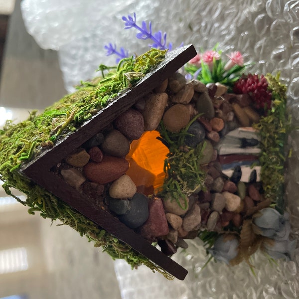 Mini STONE FAIRY HOUSES 3 Styles Available With Stained Glass Windows ...