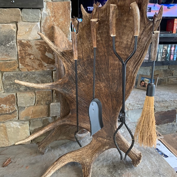 Moose Antler Fireplace Set - Includes Four Fireplace Tools: Poker ...