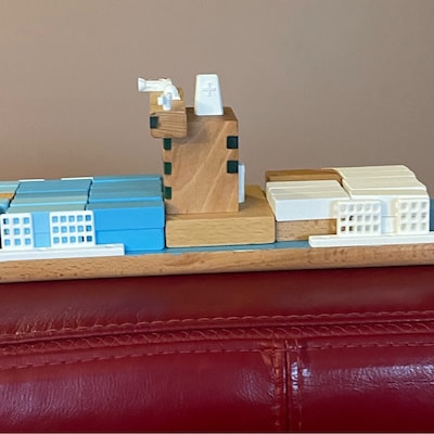 Container Wood Ship Toy, Wooden Ship Toy, Wooden Cargo Ship, Montessori ...