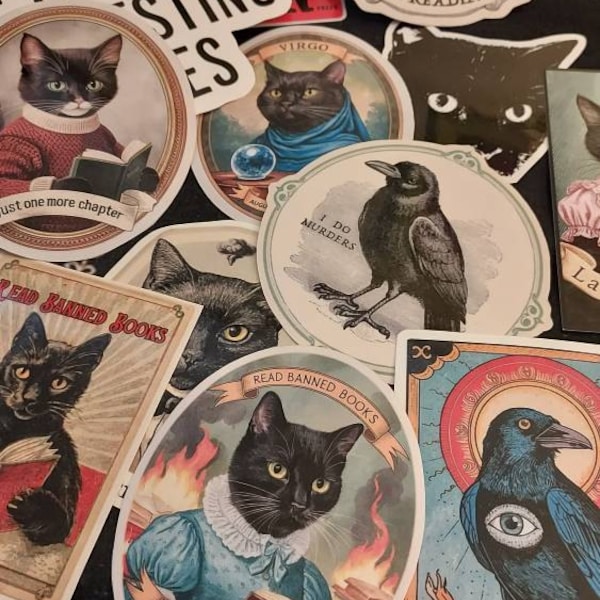 Reading Cat Sticker, Kindle Sticker, Book Cat Sticker, Black Cat ...