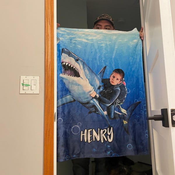 Personalized Shark Custom Velveteen Plush Blanket, Custom Shark Gift ...