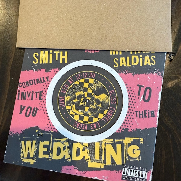 Personalised Punk Rock Album Record Inspired Wedding Invite, Invitation ...
