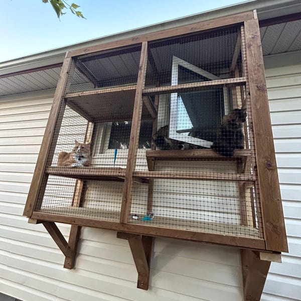 DIY Window Catio Plans, Outdoor Cat Enclosure With Scratching Post ...