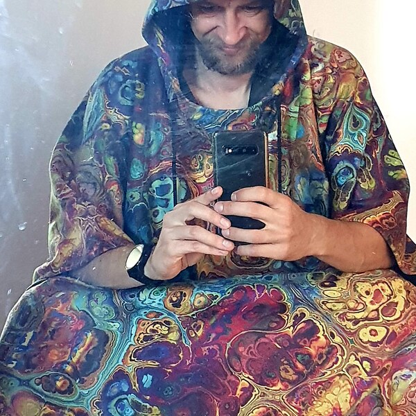 Psychedelic Hooded Poncho, Hippie, Psy-trance, Festival Clothing, Man ...
