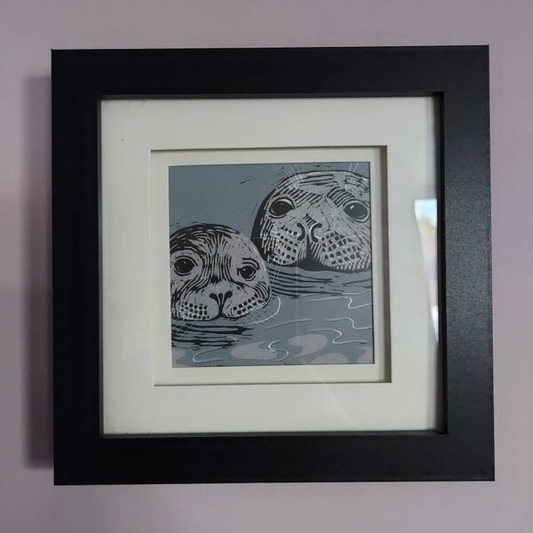 Seals Card,blank,linocut,greetings,art Card,card,seal With Pup,wildlife ...