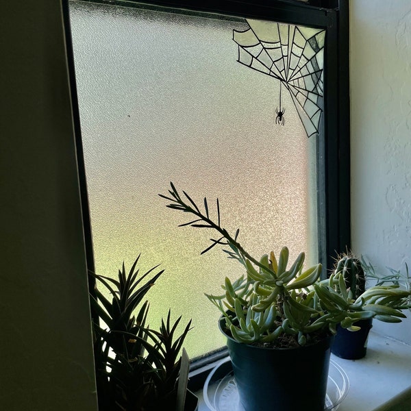 Spider Web Stained Glass Window Cling Halloween Decoration Hand Painted ...
