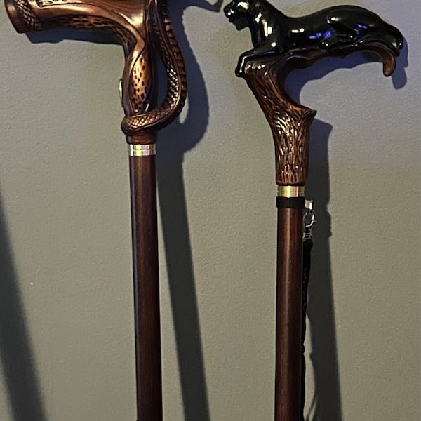 Stylish Wooden Walking Cane Stick - Black Panther, Cougar Cat, Cool ...