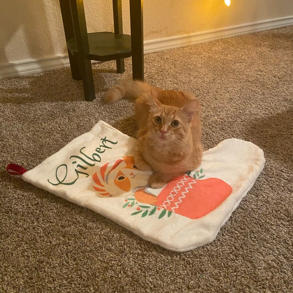 Personalized Cat Christmas Stocking, Jolly Orange Cat Wearing Stocking ...