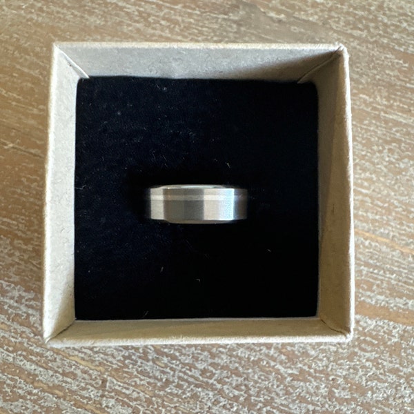 Titanium Ring With Thin White Pinstripes in a Flat Profile, Mens or ...