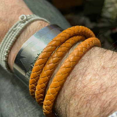 Flat Braid Kangaroo Leather Bracelet in Black - Etsy